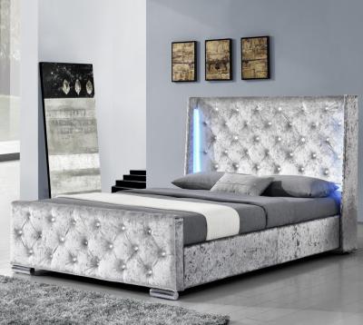 China Rei Grey Tufted Wingback Upholstered Bed com guarnição de Nailhead à venda