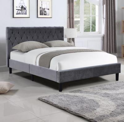 China Queen Size Grey Upholstered Bed Frame With Tufted Buttons Headboard à venda