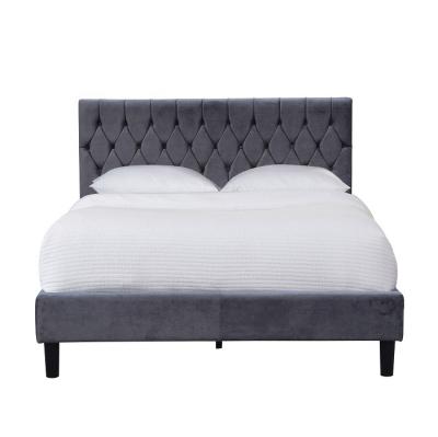 China Queen Size Grey Upholstered Bed Frame With Tufted Buttons Headboard à venda