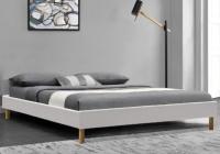 China Graceful Concise Design Light Gray Linen Upholstered Bed Frame Without Headboard for sale