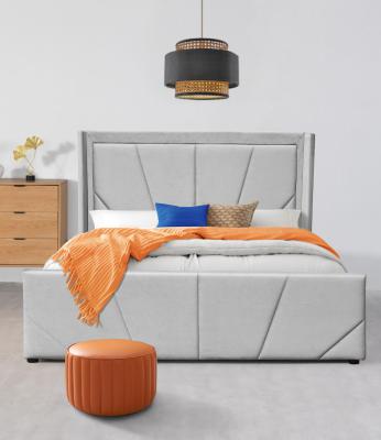 Cina Struttura del letto contenitore con piattaforma in tessuto grigio chiaro con testiera ad ala imbottita in vendita