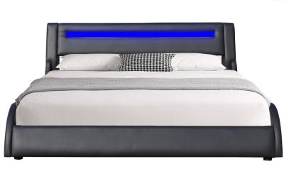 Cina Black Faux Leather Pu Led Upholstered Bed Frame With Adjustable Headboard in vendita