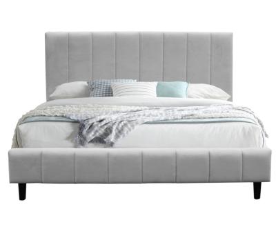 中国 Twin Size BSCI White Upholstered Bed Frame With Vertical Stripes On Headboard 販売のため