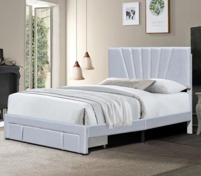 Cina 80 X 60 Inch Upholstered Bed Frame Queen Size Linen Fabric Drawer On Footboard in vendita