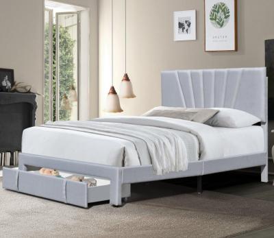 Cina 80 X 60 Inch Upholstered Bed Frame Queen Size Linen Fabric Drawer On Footboard in vendita