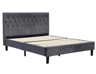 Cina Velvet Fabric Dark Grey Upholstered Bed Frame Queen Size With Buttons On Headboard in vendita