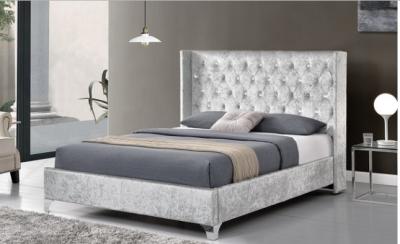 Cina CE  Upholstered Bed Frame Plywood King Size Bed Frame With Wings in vendita