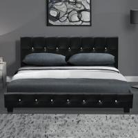 China Cristal Button Upholstered Leather Bed for sale