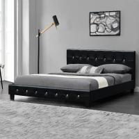 China Cristal Button Upholstered Leather Bed for sale