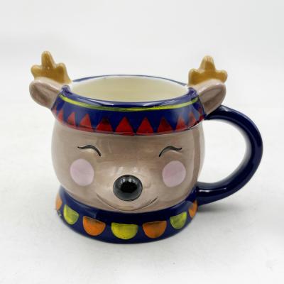 Cina Cute Animal Water Cup Reindeer Face Custom Christmas Ceramic Coffee Milk Mug in vendita