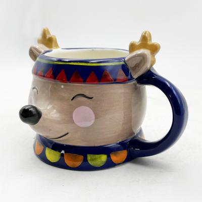 Cina Cute Animal Water Cup Reindeer Face Custom Christmas Ceramic Coffee Milk Mug in vendita