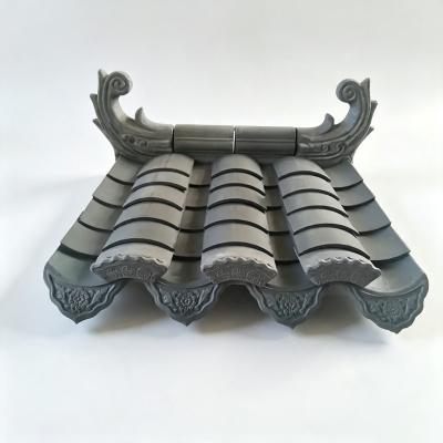 China Asian Antique Style Dark Grey Ridge Crown Tiles Decorative Synthetic Roof Ridge Set for Courtyard Gates & Garden Perimeter Walls for sale