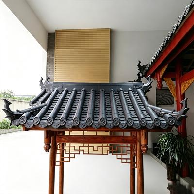 China Plastic Asian Style Roof Tiles Kit Polymer Dark Grey Tiles with Roof Caps & Decoration for Entryway Canopy Garden Gates Porticos for sale