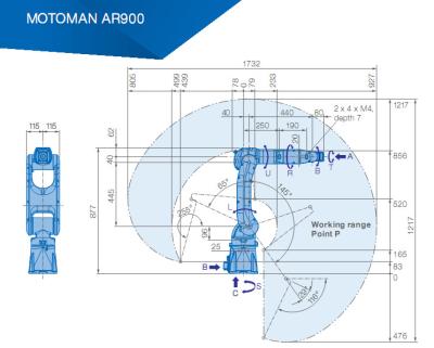 Cina AR900 ha utilizzato il robot di Yaskawa per il robot per saldatura del braccio del carico utile 927mm dei saldatori 7kg dell'arco in vendita