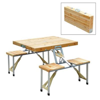 China General Outdoor Wood Piece Portable Folding Table and Chairs Sets with Attached Table for sale