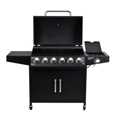 China Trolley en zijdebrander inclusief zwart 6 brander 70000Btu Buiten gas roker BBQ grill Te koop