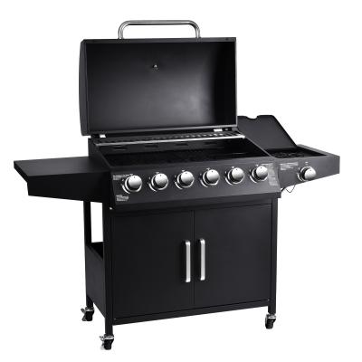 China Trolley en zijdebrander inclusief zwart 6 brander 70000Btu Buiten gas roker BBQ grill Te koop