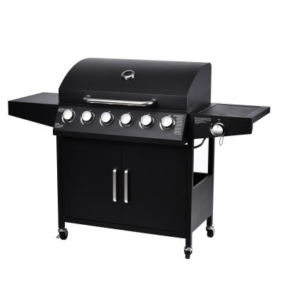 China Trolley en zijdebrander inclusief zwart 6 brander 70000Btu Buiten gas roker BBQ grill Te koop