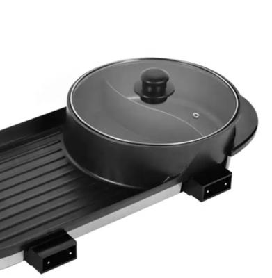 China 230V 2 in 1 Multi-function 2200W Cast Aluminum Non-stick Cooking Pan Grill With Hot Pot for sale