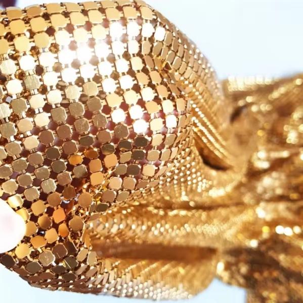 Quality Chainmail Mesh Metallic Mesh Fabric , Polished Metallic Woven Fabric for sale