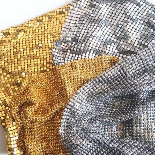Quality Chainmail Mesh Metallic Mesh Fabric , Polished Metallic Woven Fabric for sale