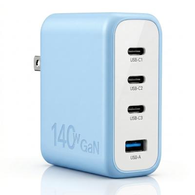 China OEM ODM Factory 140W GaN Fast Charger 3C1A Desktop & Wall Adapter, Portable Foldable Plug Laptop Charger Power Supply Manufacturer Blue for sale