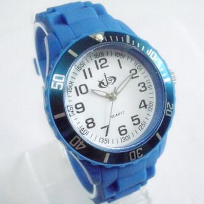 China Classic Blue White Dial Men Silicone Quartz Watch Ice 43mm No Date for sale