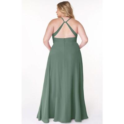 China Sexy V-Neck Plus Size Chiffon Evening Dress Long Spaghetti Straps V-neck Princess A-Line Keyhole Pleated Sleeveless for sale