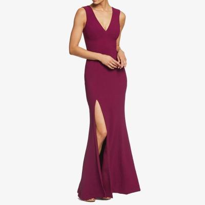 Slimming Sexy V-neck Long Red Evening Dress Front Split Slit Mermaid Manufacturer Sleeveless Floor-length