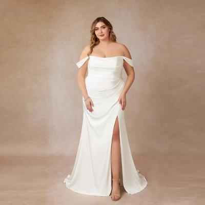 China Beautiful Plus Size Off-the-shoulder Keyhole White Chiffon Sweep Train Mermaid Ruffles Square Neckline Front Split Slit for sale