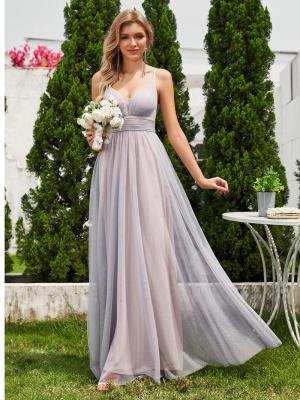 Ruffle Spaghetti Strap Empire Pleated Sleeveless A-line Backless Grey Bridesmaid Dress