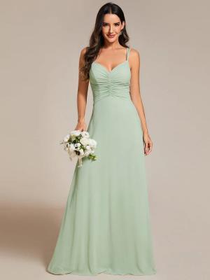 Chic Empire A-line Adjustable Straps V-neck Pleated Mint Green Chiffon Bridesmaid Dress