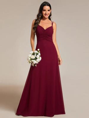 China Sexy Empire A-line Adjustable Straps V-neck Pleated Burgundy Chiffon Prom Dress for sale