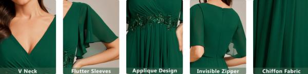 Quality Empire Plus Size Applique Short Sleeve A-line V-neck Flutter Sleeves Invisible for sale