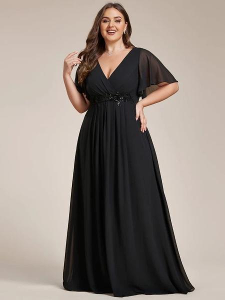Quality Empire Plus Size Applique Short Sleeve A-line V-neck Flutter Sleeves Invisible for sale