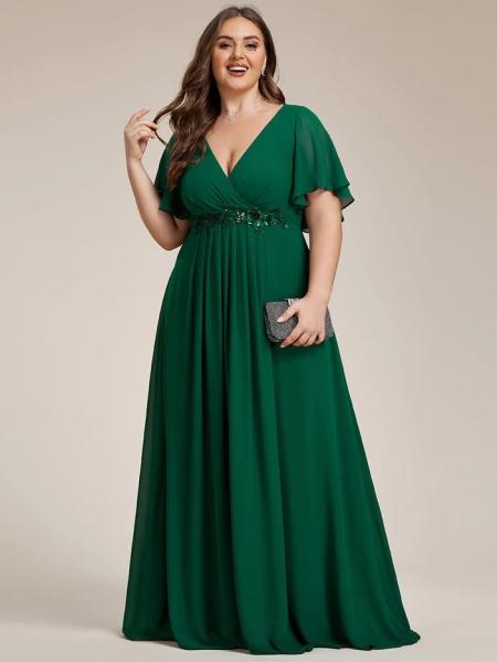 Quality Empire Plus Size Applique Short Sleeve A-line V-neck Flutter Sleeves Invisible for sale