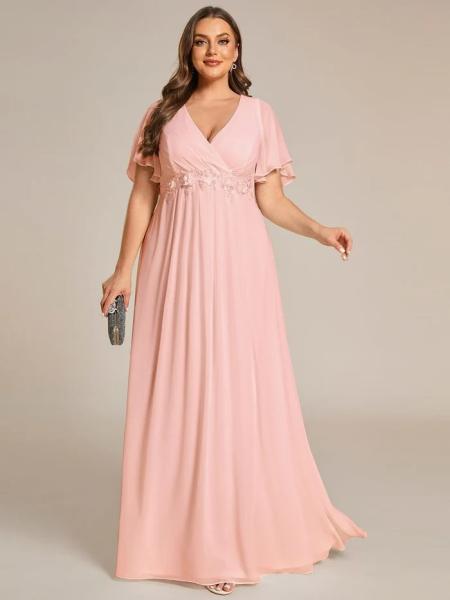 Quality Empire Plus Size Applique Short Sleeve A-line V-neck Flutter Sleeves Invisible for sale