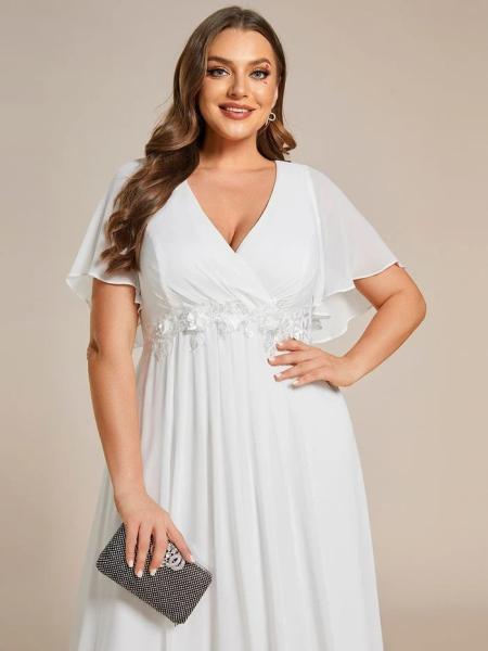 Quality Empire Plus Size Applique Short Sleeve A-line V-neck Flutter Sleeves Invisible for sale