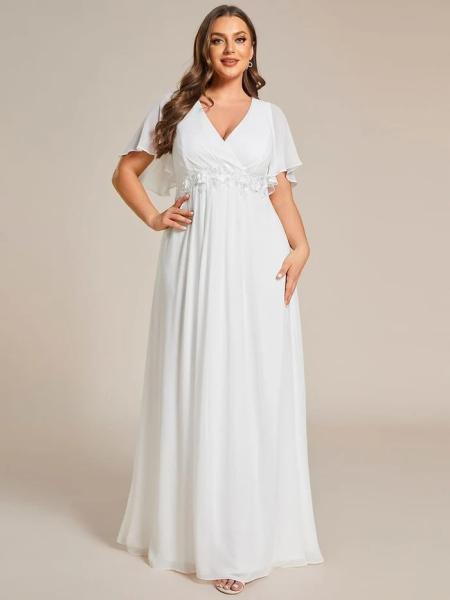 Quality Empire Plus Size Applique Short Sleeve A-line V-neck Flutter Sleeves Invisible for sale