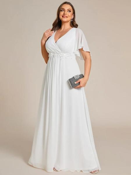 Quality Empire Plus Size Applique Short Sleeve A-line V-neck Flutter Sleeves Invisible for sale
