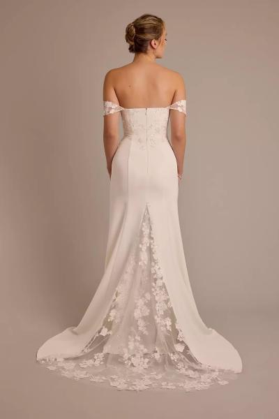 Quality Classic Plunge Mermaid Swag Sleeves Split Slit Appliques Sheath Sweep Train for sale