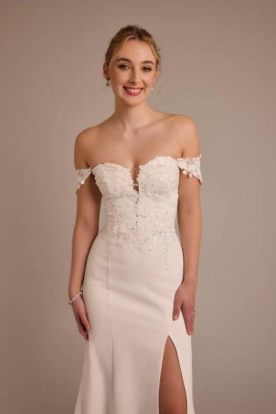 Quality Classic Plunge Mermaid Swag Sleeves Split Slit Appliques Sheath Sweep Train for sale