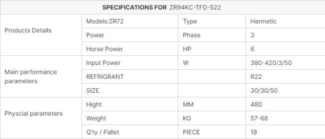 Copeland ZR94KCE-TFD-522 ZR Series Scroll Compressor 8HP High-Level Efficiency 3 Phase