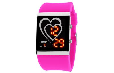 China LED Digital Wristwatch Heart Style Couple EL Backlight Mirror Watch for sale