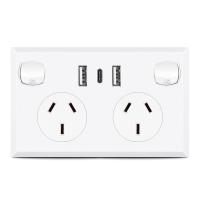 China 2 Gang USB Wall Socket with Type C 240V 10A Power Point GPO Electrical Switch for sale