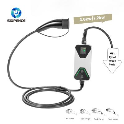 China 3.6Kw / 7.2Kw Ev Chargerev Charging Cable Draagbare Ev Charger Verbeterde mobiliteit en bereik verzekering Te koop