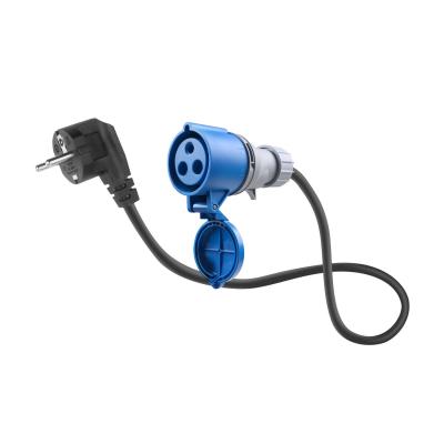 China 32A Blue CEE Adapter Cable Type2 EV Charger Plug 3-Pole Schuko 2 Pin Outlet Adapter Blue CEE to Schuko Plug for EV Charger for sale