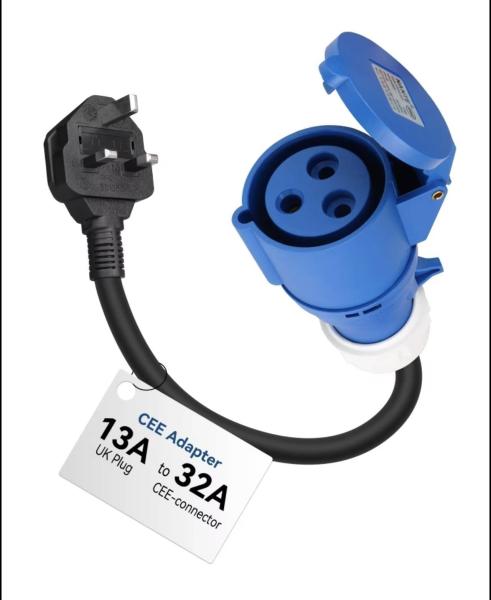 Quality Sixpence New High Quality CEE Adapter Connector Customizable EV Charging Plug 32A Industrial BlueCEE to UK Plug with 0.3M Cable for sale