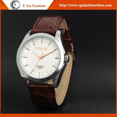China 024A Couple Watches Unisex Gift Wristwatch Stainless Steel Back Genuine Leather Watch Man for sale