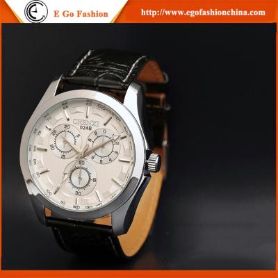 China 024B 3 Subdials Unisex Watch Genuine Leather Strap Quartz Watches for Man Women's Watches for sale